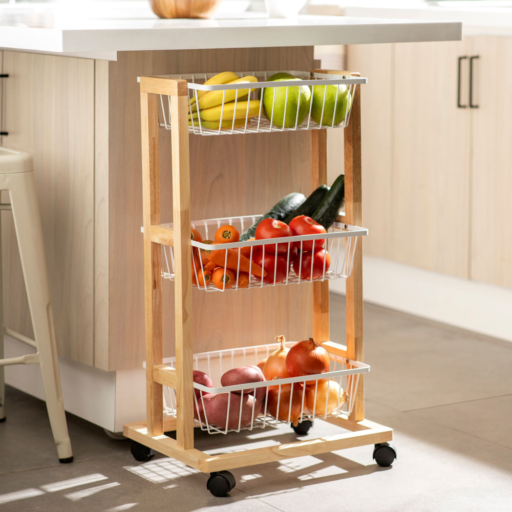 Verdulero de Madera 3 Niveles con Rejillas 42x35x77,5 cm - Casaideas Peru